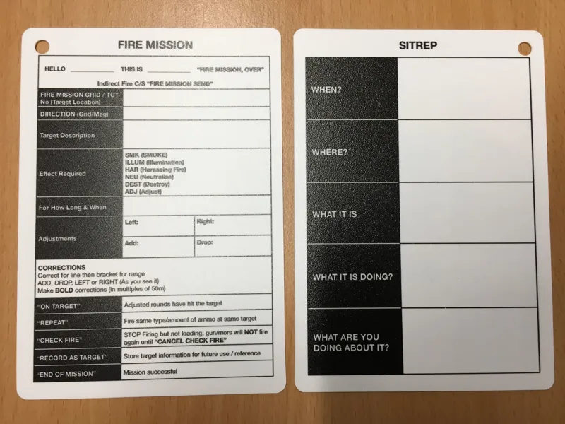 A6 Fire Mission Slate Card