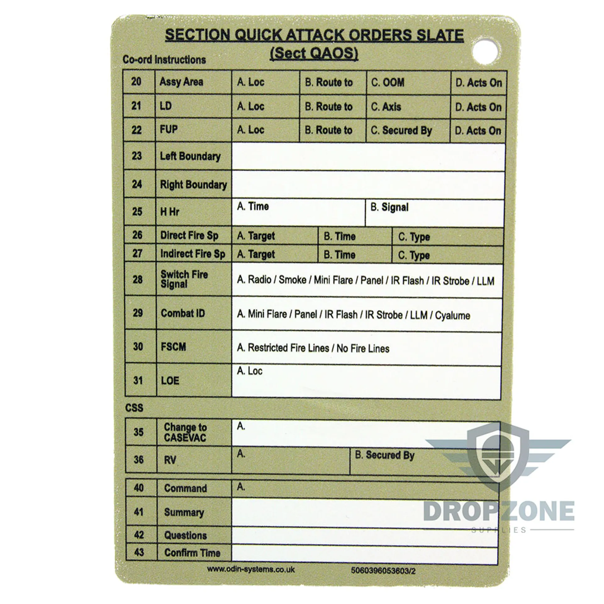 Odin A6 Section Quick Attack Order Slate -QAOS