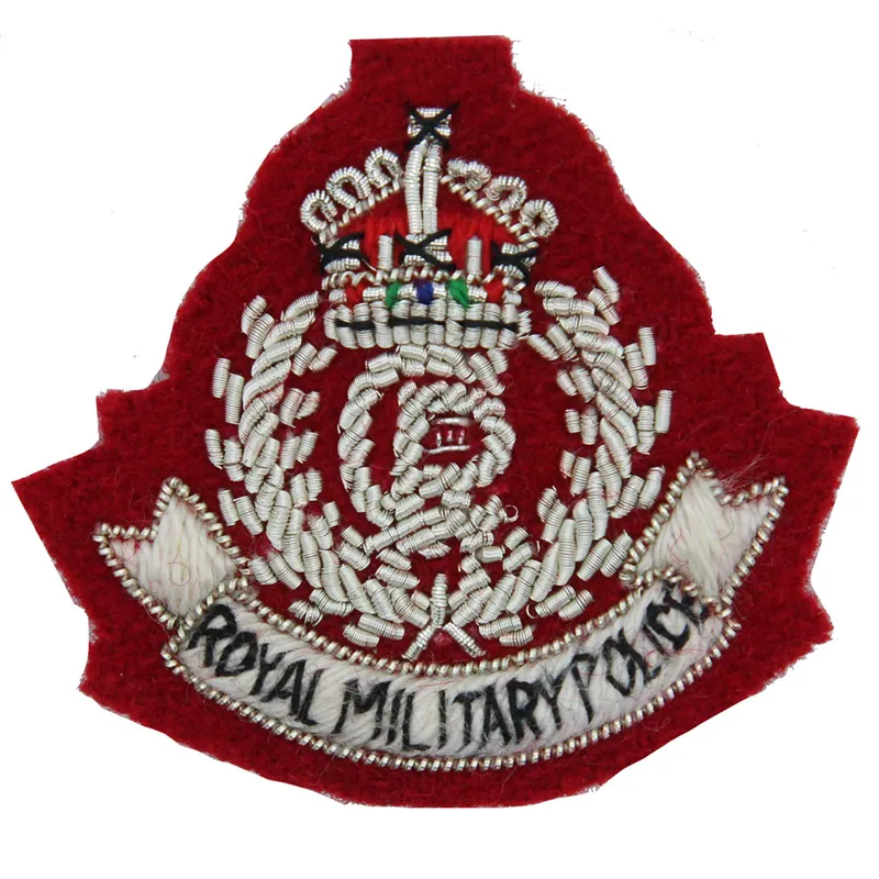 Royal Military Police Kings Crown Scarlet Cloth Cap Badge